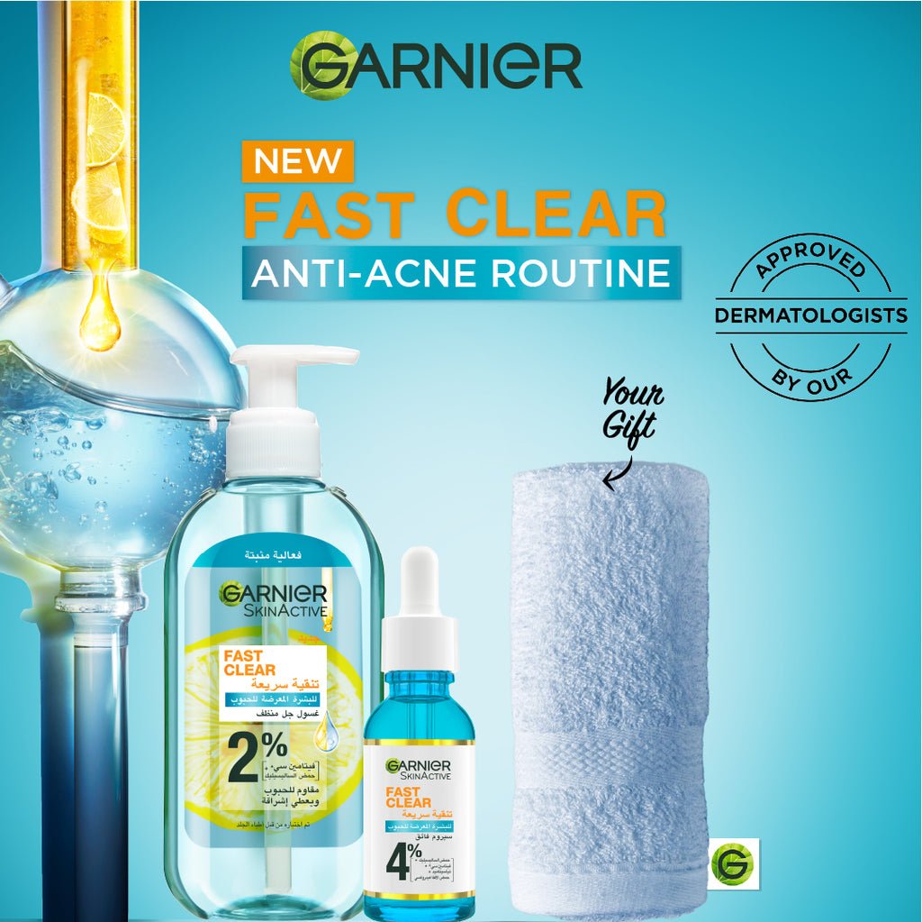 Garnier Fast Clear Anti-Acne Booster Serum & Gel Wash Duo | Skin ...